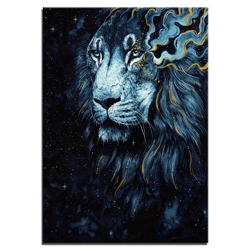 Tableau lion bleu doré • Tabloide