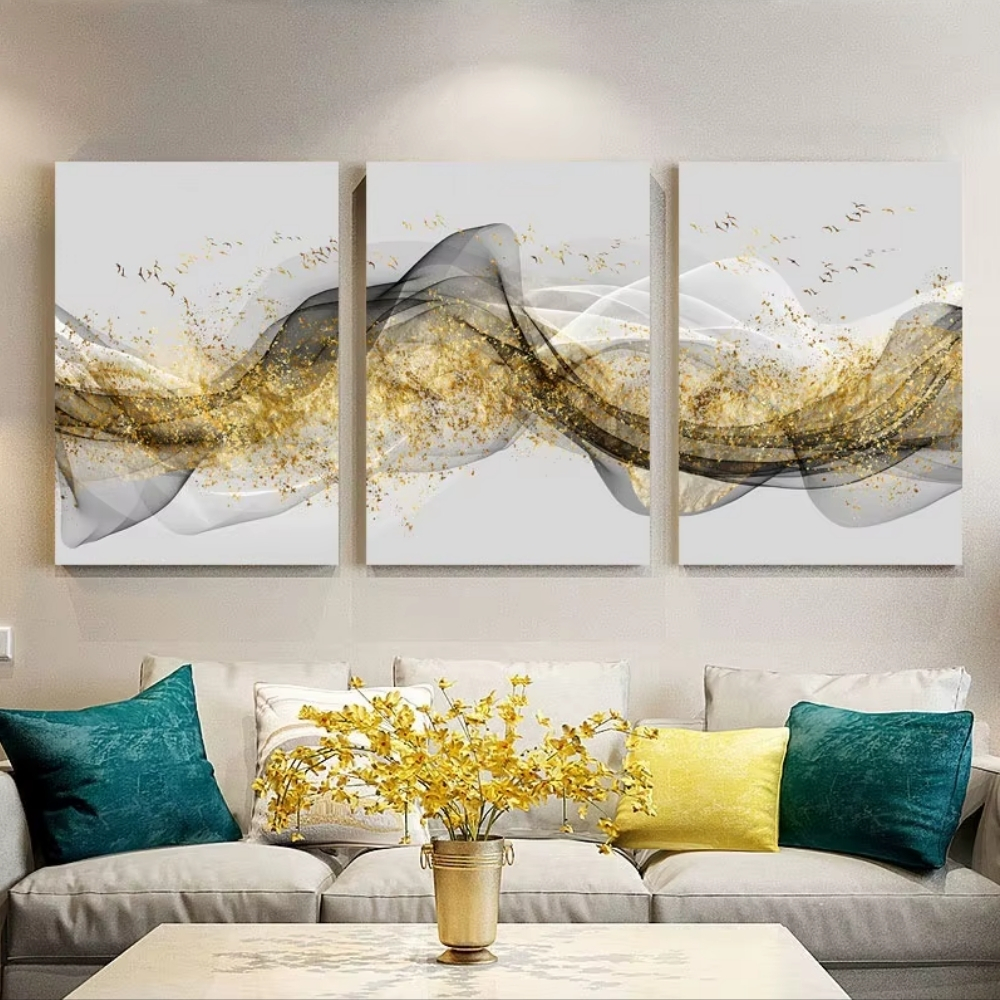 Tableau triptyque abstrait doré • Tabloide