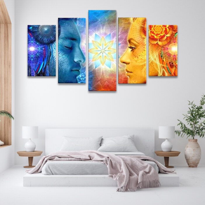 Tableau visage femme et homme face à face coloré • Tabloide