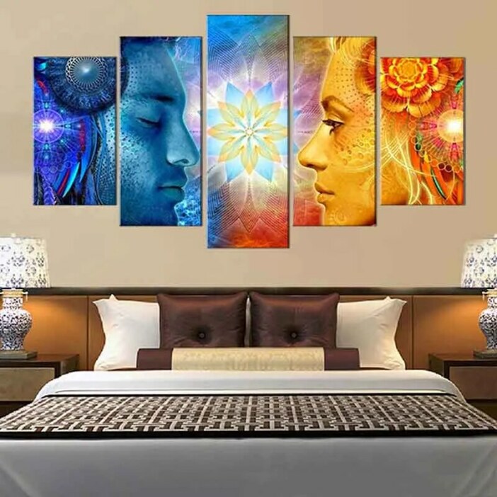 Tableau visage femme et homme face à face coloré • Tabloide