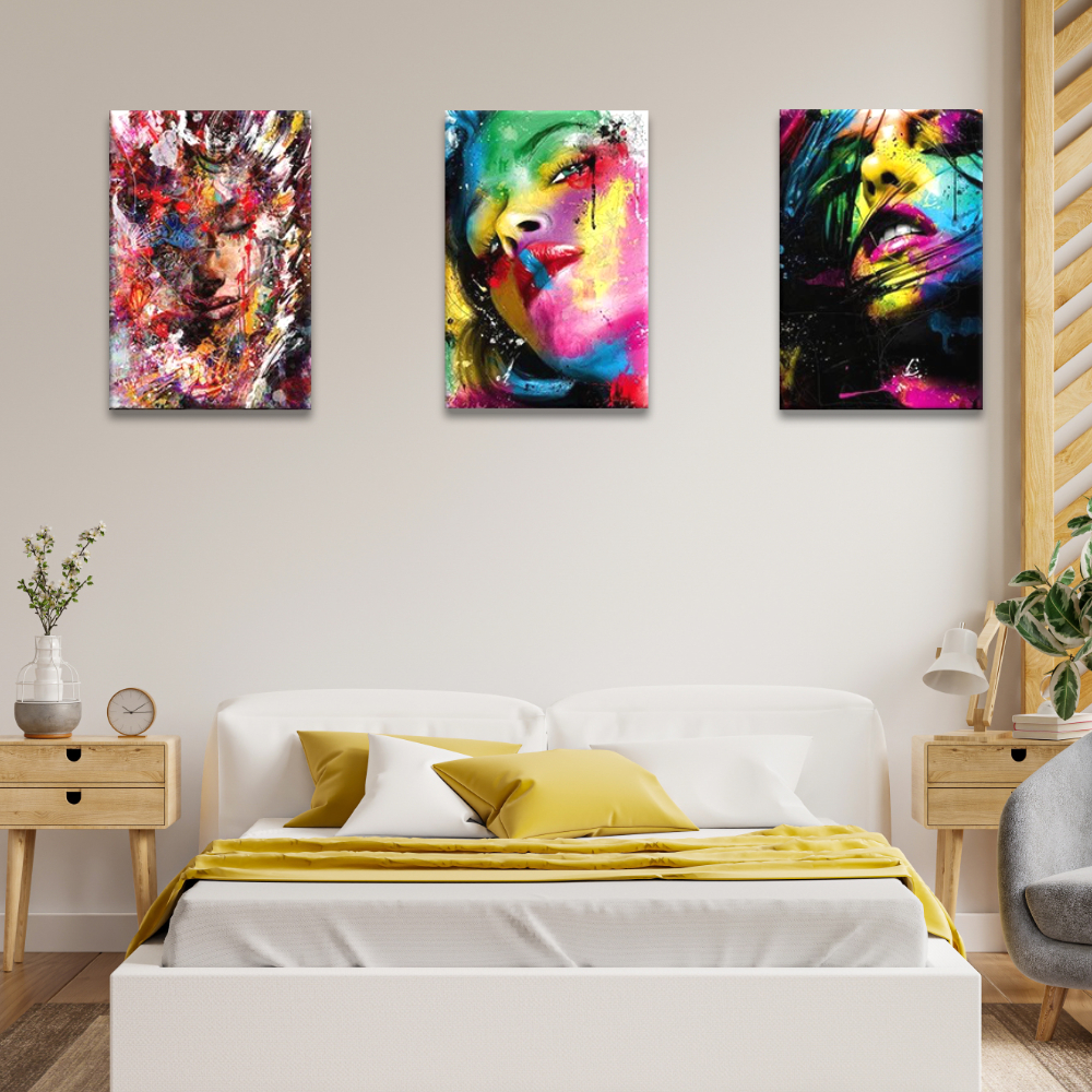 Tableau visage graffiti de femme multicolore • Tabloide