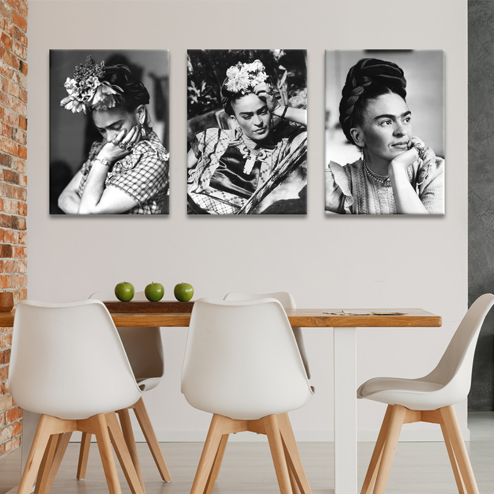Tableau Mexique Frida Kahlo portraits en noir et blanc • Tabloide